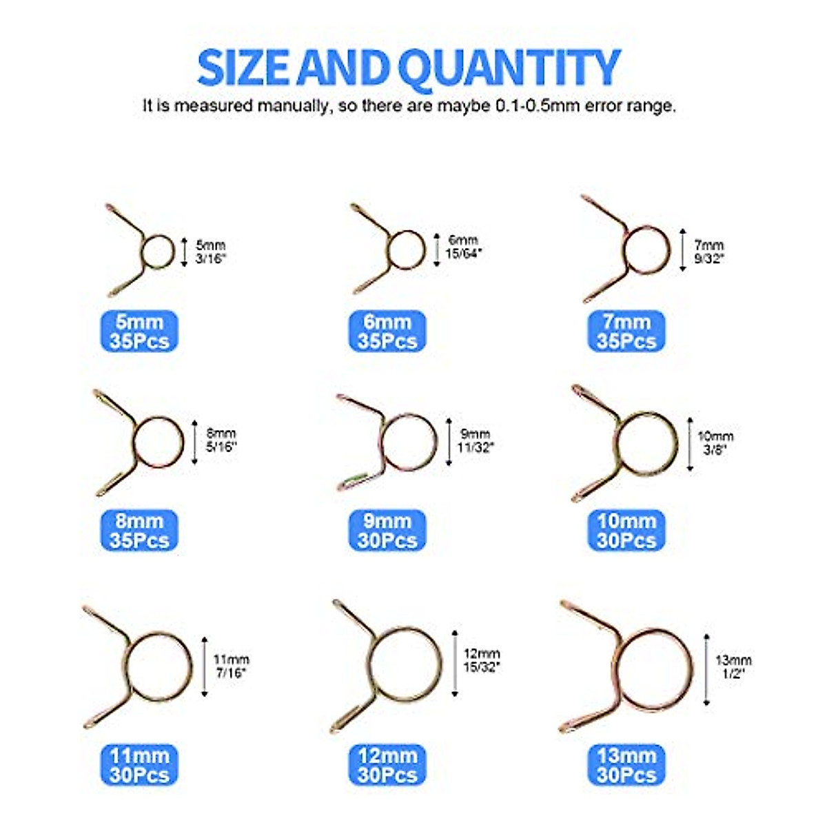 Glarks 290Pcs Fuel Line Hose Water Pipe Air Tubing Spring Clips Clamps Assortment Kit - Size 5-13MM