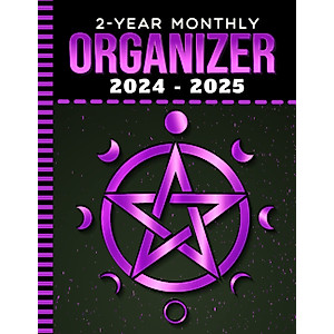 2-Year Monthly Organizer 2024-2025: 8.5x11 Large Dated Monthly Schedule With 100 Blank College-Ruled Paper Combo / 24-Month Life Organizing Gift / ... Moon Phases on Black - Wiccan Wicca Art Cover