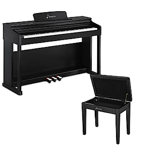 Donner DDP-100 88-Key Weighted Action Digital Piano with Piano Bench, Beginner Bundle with Furniture Stand, Power Adapter, Triple Pedals, MP3 Function, Black