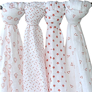 Swaddle Blankets| Receiving Blanket|Organic Cotton Breathable and Skin-Friendly Soft Muslin Swaddle Blankets for Boys| Baby Essentials, Registry & Gift | 48"x48" 2-Pack Pink Lines