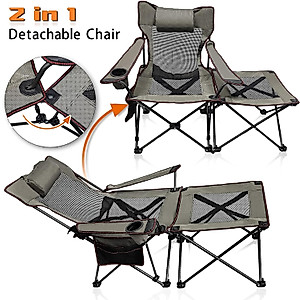 YDY+YQY Camping Lounge Chair,Portable Lounge Chair with Cup Holder and Pillow,Adjustable Chaise Lawn Chair with Footrest for Outdoor Indoor Office Beach Camp Picnic (Grey)