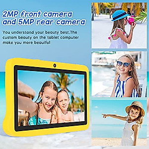Kids Tablet, LED Screen 2.4G 5G Dual Band 100-240V HD Tablet 4GB 128G for Android 10 for Reading (Yellow)