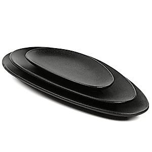 VICRAYS Large Oval Serving Platters, 16"/14"/10" Porcelain Serving Platters for Party, BBQ,Stackable Serving Trays Serving Plates for Appetizers, Sushi, Restaurant, Set of 3 (Black)`