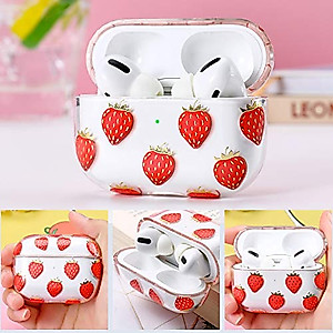AKABEILA Apple Airpods Pro Case Cover for Women,Compatible with Apple Airpods Pro Case Clear with Designs Patterns Hard PC Shockproof [Front LED Visible ] Anti-Fall Full Protector, Strawberry