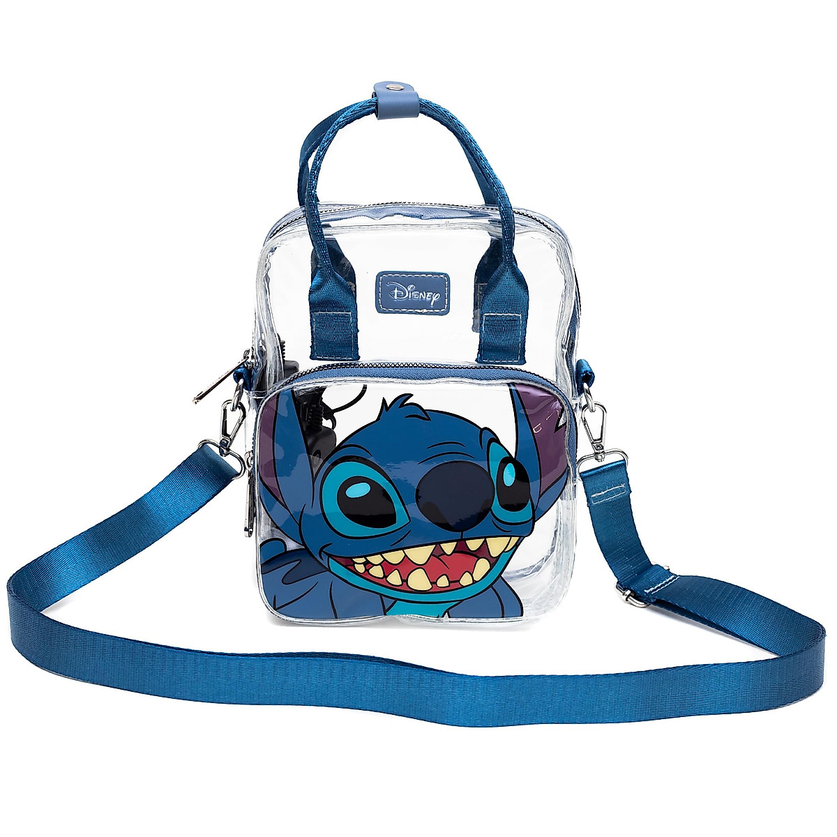 Disney Bag, Crossbody Light Up, Lilo and Stitch Stitch Smiling Expression, Transparent, Clear PVC