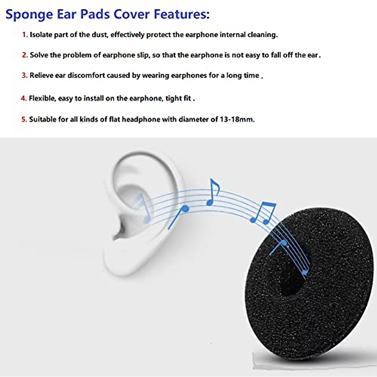 12 Pcs Black Soft Foam Earbuds Cushions Foam Earbud Earpad Ear Bud Pad Replacement Sponge Covers for 13-18mm Earpiece Headphone,Two Way Radio Walkie Talkie Earpiece