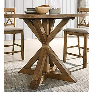 Roundhill Furniture Windvale Cross-Buck Base Counter Height Dining Table, Distressed Black
