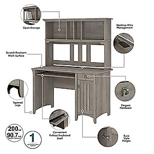 Bush Furniture Salinas Computer Hutch | Study Table with Drawers, Cabinets & Pullout Keyboard/Laptop Tray | Modern Home Office Work Desk with Storage, 48W, Driftwood Gray