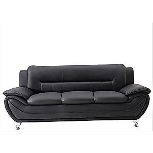 US Pride Furniture Michael Collection Modern Style Faux Leather Couch, Versatile 3 Seater Accent Piece for Living Room, Bedroom or Office, Comfortable Design and Elegant Look, 79" Sofa, Midnight