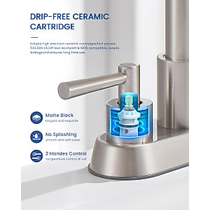 FELIXBATH Bathroom Sink Faucet with Pull Out Sprayer 2 Handles, Brushed Nickel Pull Down Bathroom Faucet 3 Holes, 4 Inch Sink Faucet Bathroom, 360 Degree Swivel Spout, Pop Up Drain Assembly Included