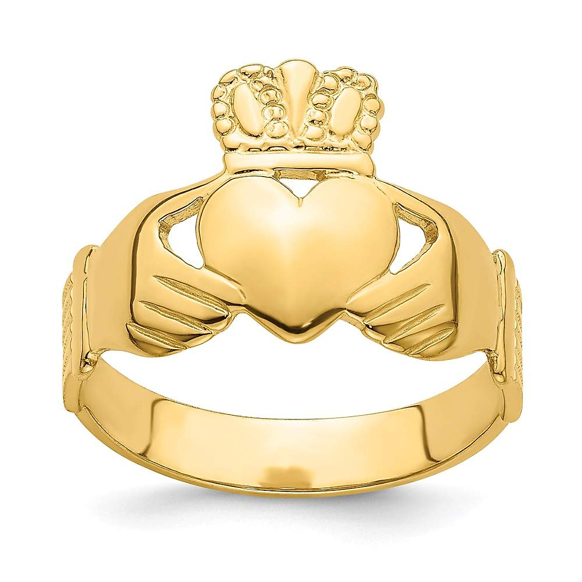 Solid 14k Yellow Gold Irish Claddagh Celtic Ring Band (Size 9)