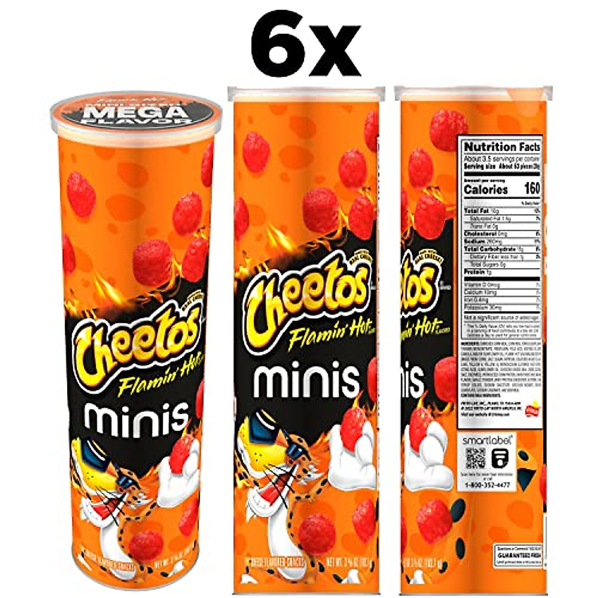 Cheetos Minis, Flamin' Hot Cheese Flavored Canisters, (6 Pack)