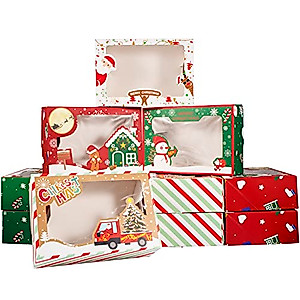 EPDPLAY 12 PCS Christmas Cookie Boxes with Window Holiday Food Treats Container for Gift Giving, Santa Snowman christmas tree gingerbread Man Cookie Boxes for Pastries Cupcakes Candy and Party Favor