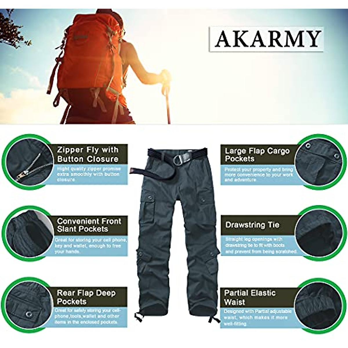 AKARMY Womens Cargo Pants with Pockets, Outdoor Casual Ripstop Military Combat Construction Work Pants 2040 Gray