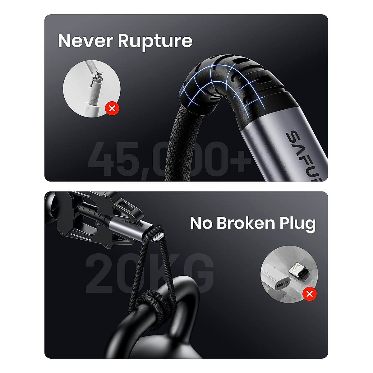 SAFUEL USB C to Lightning Cable [6.6ft, 2-Pack Apple MFi Certified] Nylon Braided iPhone Charger Cord, Fast Charging Cords for iPhone 14 13 12 11 Pro Max X XS 7 8 Plus AirPods, Supports Power Delivery