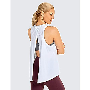CRZ YOGA Women's Pima Cotton Workout Tank Tops Tie Back High Neck Athletic Shirts Loose Fit White Small