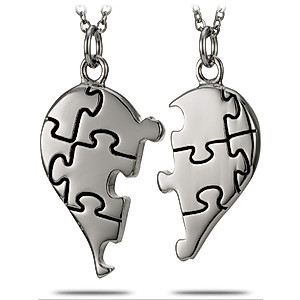 Stainless Steel Puzzle Piece Split Heart Necklace-Genesis 31:49