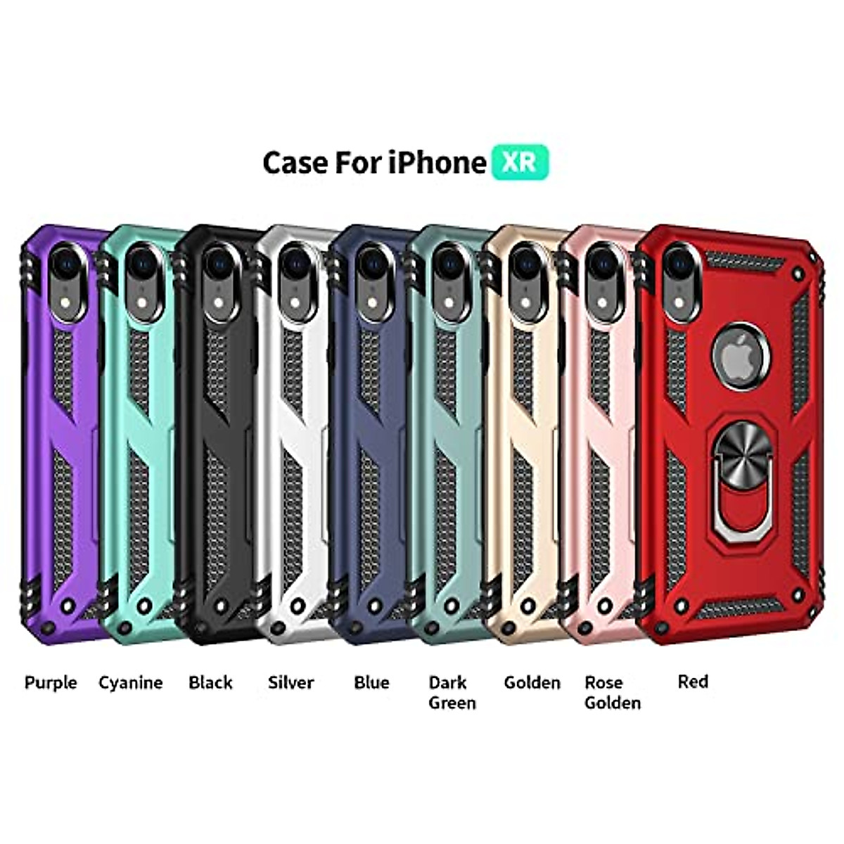 SunStory Compatible for iPhone XR Case with Tempered Glass Screen Protector,iPhone XR Phone Case with Magnetic Ring Kickstand for iPhone XR 2018 (Red, iPhone XR)