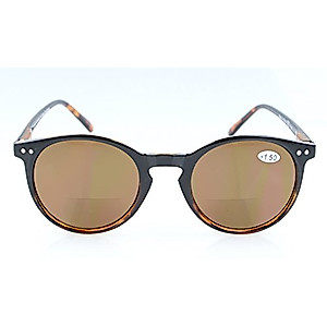 Eyekepper Key Hole Style Spring-Hinged Round Bifocal Sunglasses Sunshine Readers Black-Tortoise +2.0