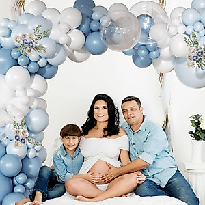 Dusty Blue Balloon Arch Kit 126 Pcs Blue and White Balloon Arch Garland Kit Include Light Blue Macaron Blue Sand White Balloons for Wedding Birthday Baby Shower Gender Reveal Decorations