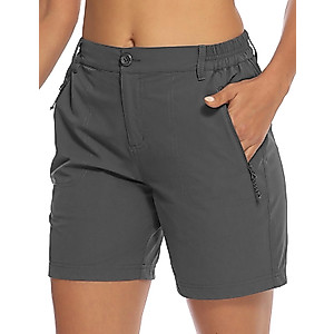 TBMPOY Womens 6" Hiking Cargo Shorts Quick Dry with Pockets Lightweight Work Golf Short Outdoor Active Summer for Women Dark Grey L