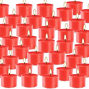 Clear Cup Tea Light Candles - Red - Box of 50 - Apple Scented Tealight Candles - Long Burning Time of 8 Hours - Great for All Events