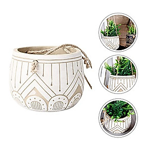 Yardwe 1pc Geometric Line Flowerpot Succulent Hanging Planter Ceramic Planter Suspension Plant Container Flower Pot Vase Planter Pots for Indoor Plants Flower Bed Bonsai Cement White