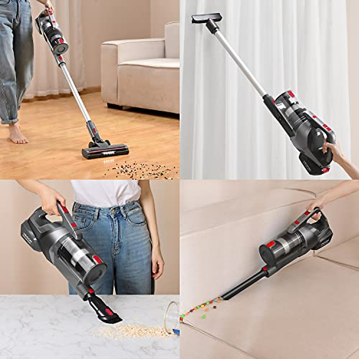 VEAVON Cordless Vacuum Cleaner, 200W 23Kpa Lightweight Cordless Stick Vacuum, Detachable Battery Design, 45 min Long Runtime, 4 in 1 Stick Vacuum Cleaner Perfect for Hardwood Floor Pet Hair - P6