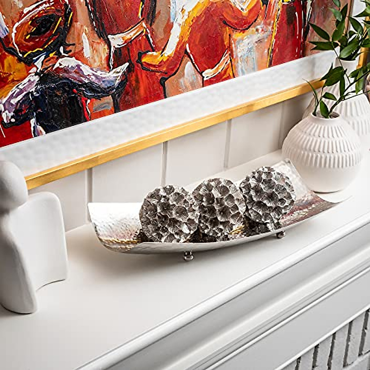 Colleta Home Rectangular Stainless Steel Serving Tray- Silver Serving Tray and Platters- Decorative Centerpiece- Hammered Tray