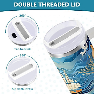 ARGTILDN 40 oz Tumbler Sea Sailboat Underwater World Insulated Travel Mug with Handle and Straw Lid Stainless Steel Vacuum Coffee Cup Tea Beverage Container Water Bottles for Car Sports office
