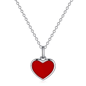 IDASANY Dainty Necklaces for Women Girlfriend Wife, Sterling Silver Tiny Red Heart Necklace Charm Layered Pendant for Valentines day Anniversary Birthday