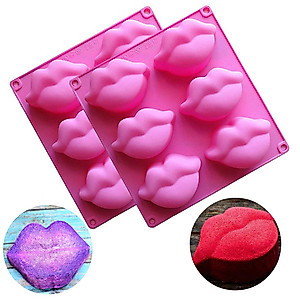 2 Pack Hot Lips Soap Molds, 3D Sexy Red Lips Kisses Collection Silicone Molds Chocolate Candy Bath Bomb Lotion Bar Mould Ice Cube Tray Cupcake Cake Baking Pan Wedding Party Supplies