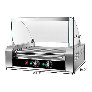 S AFSTAR Commercial 30 Hot Dog 11 Non-Stick Roller Machine, Electric Hot Dog Sausage Grill Cooker Machine with Removable Stainless Steel Drip Tray & Glass Hood Cover, Countertop Hot Dog Roller Warmer