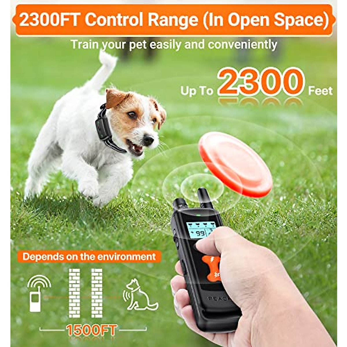 Dog Shock Collar, PEACHAR Dog Training Collar with 2300Ft Remote, Electric Shock Collar with Beep Vibration Shock and Security Lock Mode Waterproof Rechargeable Shock Collar for Small Large Medium Dog