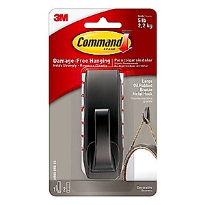 Command Large Modern Reflections Metal Hook, Oil Rubbed Bronze, 1-Hook, 2-Strips, Decorate Damage-Free