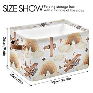 susiyo Large Foldable Storage Bin Airplane Rainbow Fabric Storage Baskets Collapsible Decorative Baskets Organizing Basket Bin with PU Handles for Shelves Home Closet Bedroom Living Room-2Pack