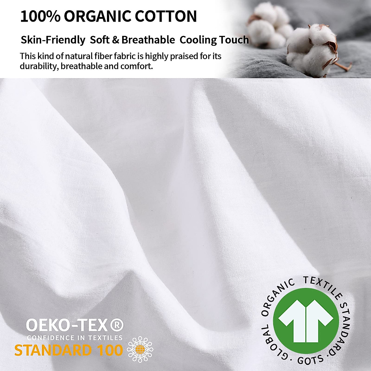 NEXHOME PRO 100% Organic Cotton Queen Pillowcases Set of 2, Envelope Closure Linen Feel Textured Natural, Soft and Durable, Premium Cooling Pillow Cases for Bed (20x30 inch, White)