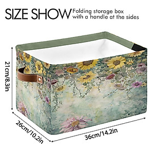 Coikll Sunflower Storage Bin for Toy Storage Basket Dirty Clothes Sundries Office Home Closet Organizer Shelf Cube Box Waterproof Laundry Basket-1PC