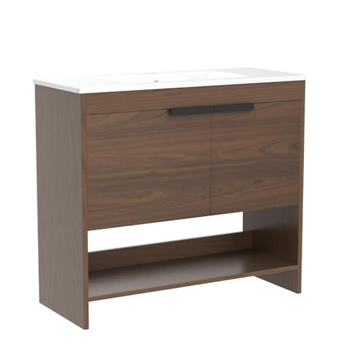 Bathroom Vanity with Integrated Ceramic Sink - Bathroom Vanity with Sink & Modern Knob Design - Bathroom Vanities with Sturdy Marble Top & Soft Closing Doors (36 Inch) Walnut