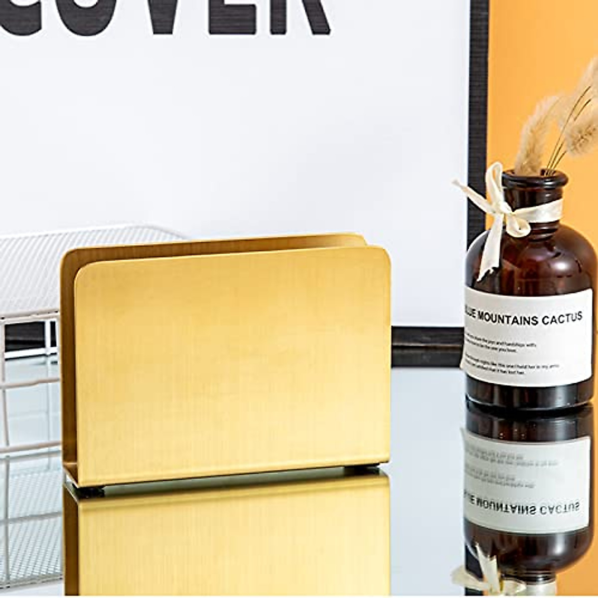 Gold Napkin Holder Freestanding Steel Tissue Dispenser Paper Napkin Holder for Dining Table Kitchen Countertop Guest Towel (Square)