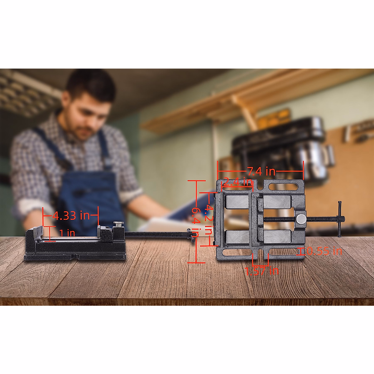 Drill Press Vise,4" Heavy Duty Bench Vise, Bench Clamp Vise，Drill Press Vice with Multi-Groove Vice Jaw Pads and Quick Adjustment Button