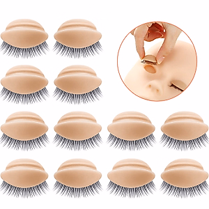 Maitys 2 Boxes 6 Pairs Replacement Eyelids for Mannequin Head Removable Realistic Eyelids with Eyelashes Mannequin Head for Eyelash Training Practice Makeup Eyelash Extensions(Tan Color)
