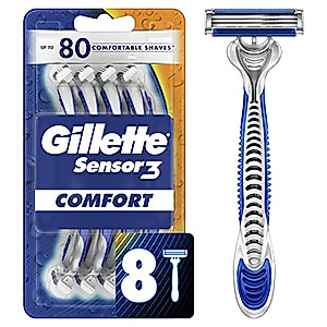 Gillette Sensor3 Comfort Disposable Razors for Men, 8 Count, Lubrastrip Glides Easily Over Your Skin