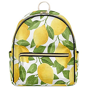 Funky Qiu Backpack Purse for Woman Watercolor Lemon Tree Leaves PU Leather Fashion Mini Backpack Casual Bag for Woman Girls