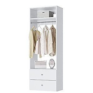 Hanging Closet Unit with Drawer (2) - Modular Closet System for Hanging - Corner Closet System - Closet Organizers and Storage Shelves (White, 25.5 inches Wide) Closet Shelves