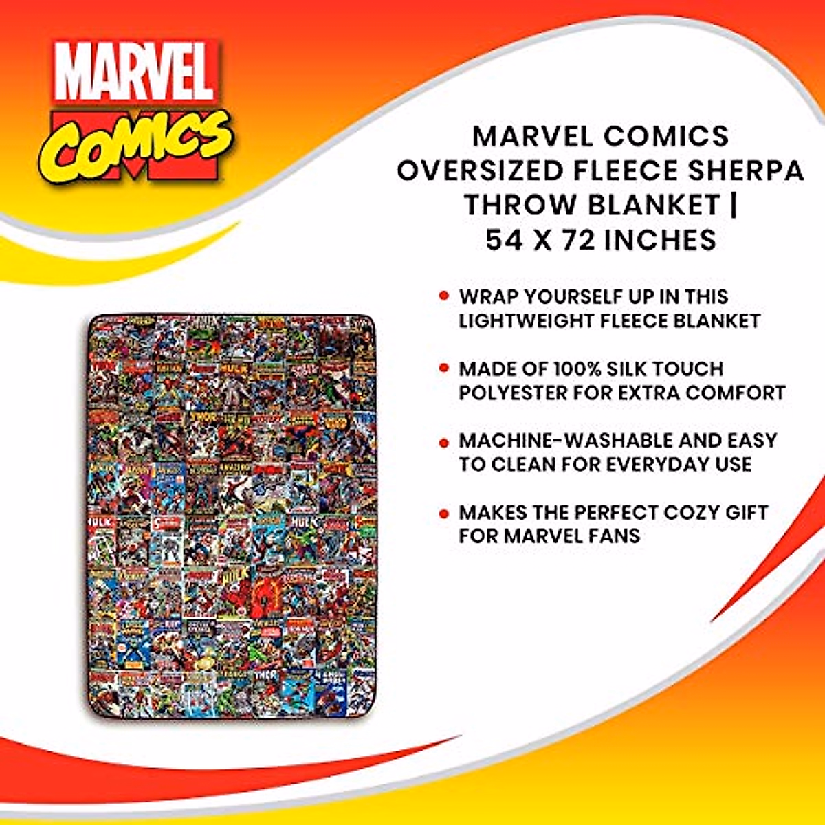 Marvel Comics Oversized Fleece Throw Blanket with Spider-Man, Captain America, Black Panther, More | Superhero Geeky Home Decor | Soft and Cozy Sherpa Blanket | 54 x 72 Inches