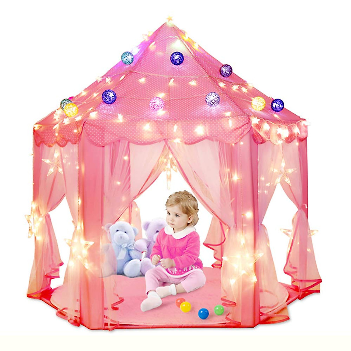 Senodeer Princess Castle Play Tent for Girls with Large Star Lights, Kids Toys Playhouse Gift Idea for Little Girls Indoor and Outdoor Games, Pink