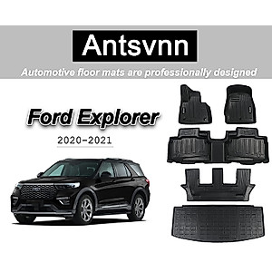 Antsvnn Floor Mats 3 Row & Cargo Liner for 2024 2023 2022 2021 2020 Ford Explorer All-Weather Guard Fits 7 Passenger Models