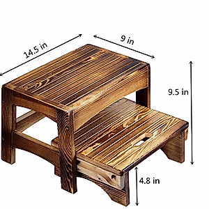 URFORESTIC Handcrafted Solid Wood Bed Step Stool-Foot Stool Kitchen Stools Bed Steps Small Step Ladder Bathroom Stools (Burned)