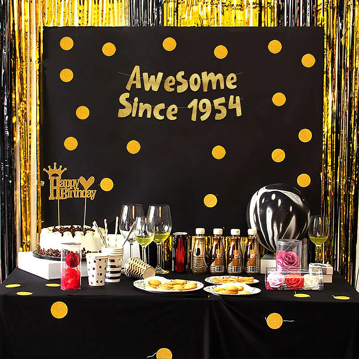 Awesome Since 1954 Gold Glitter Banner - 70th Birthday and Anniversary Party Decorations